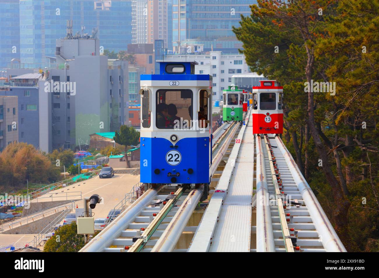 Capsule train line in Busan. Tourist attraction in South Korea ...