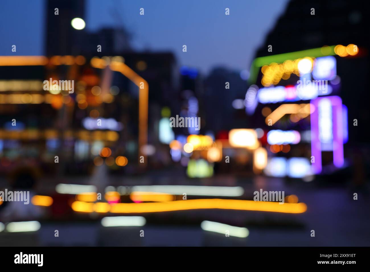 Night neon lights big city. Night abstract city defocused light ...