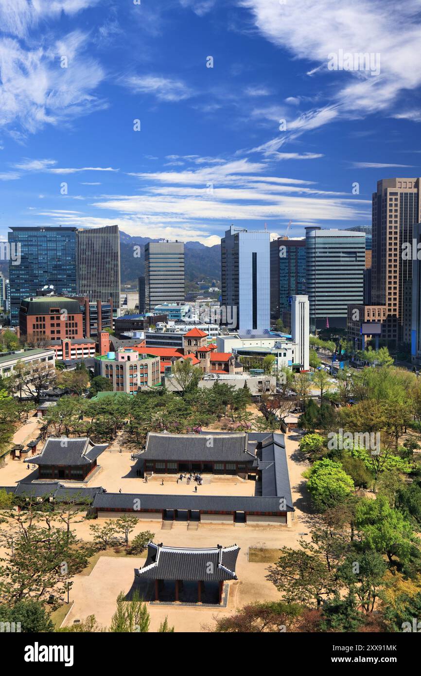 Seoul city view in South Korea. City skyline of Jeongdong district ...
