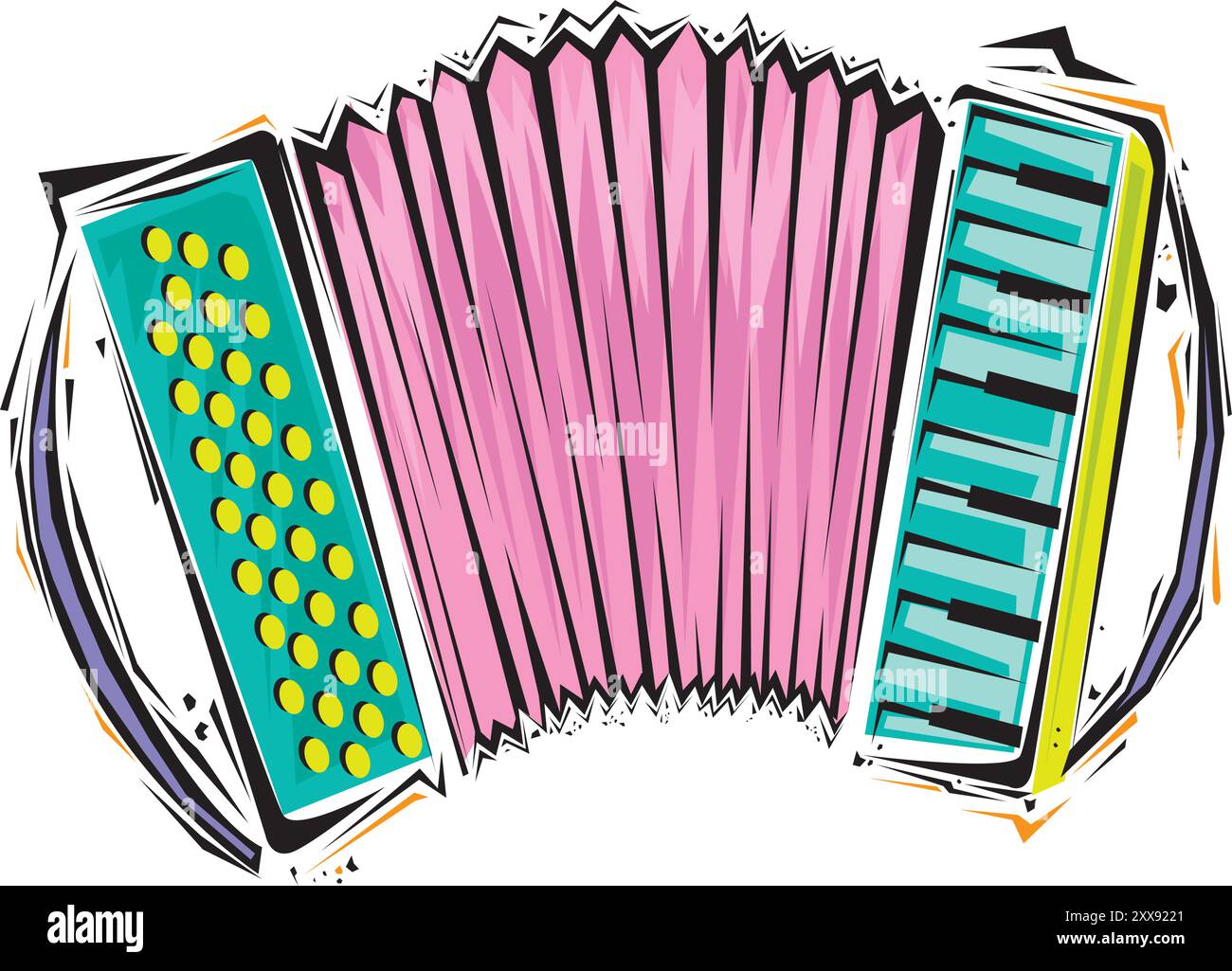 Classic musical concert instrument icons set of key accordion fiddle ...