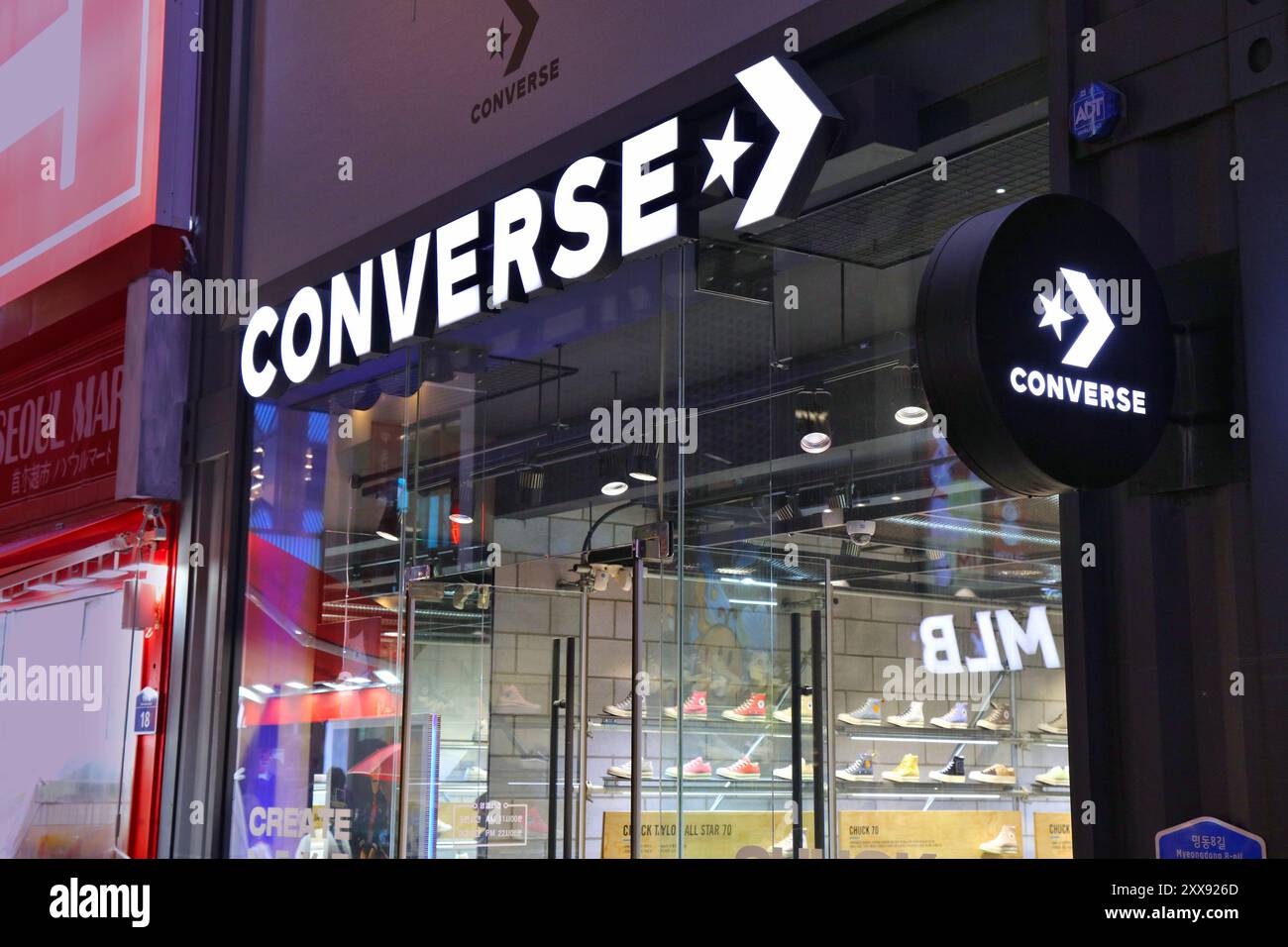 SEOUL, SOUTH KOREA - APRIL 5, 2023: Converse footwear brand store in Myeongdong shopping ...