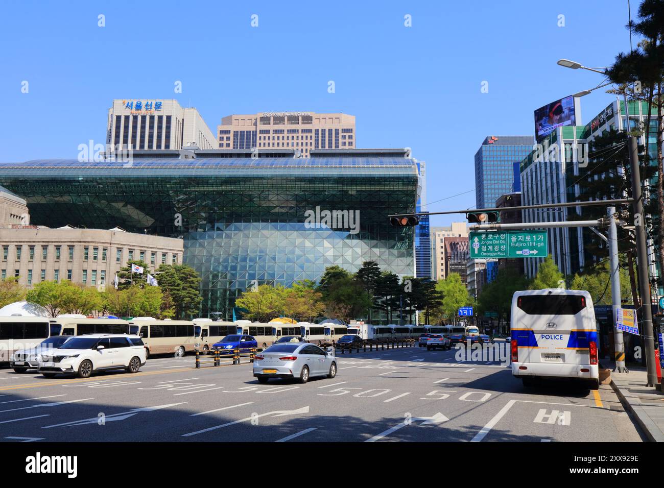 SEOUL, SOUTH KOREA - APRIL 9, 2023: Seoul Plaza city square skyline in ...
