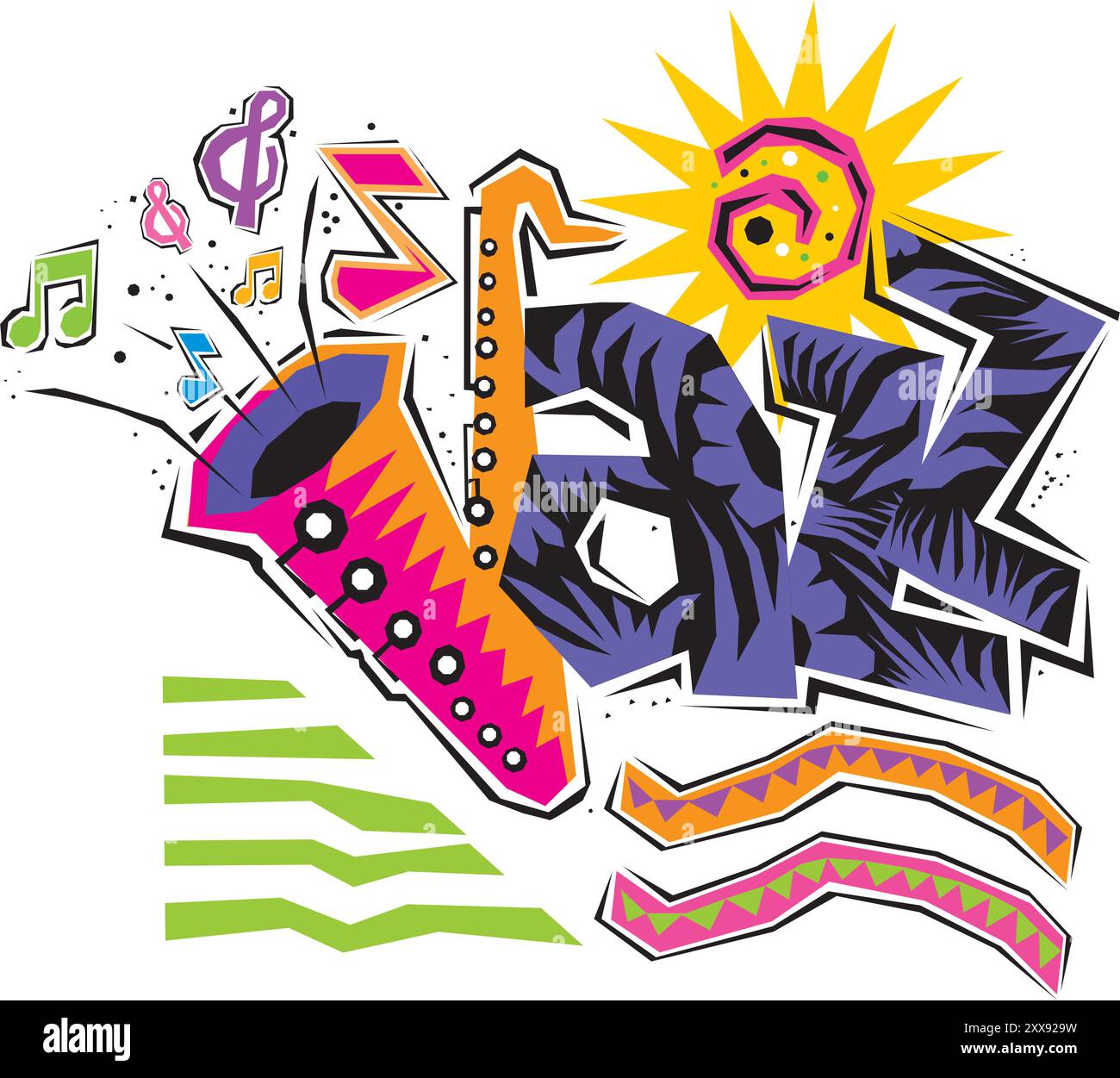 Colorful jazz festival composition with musicians and musical ...