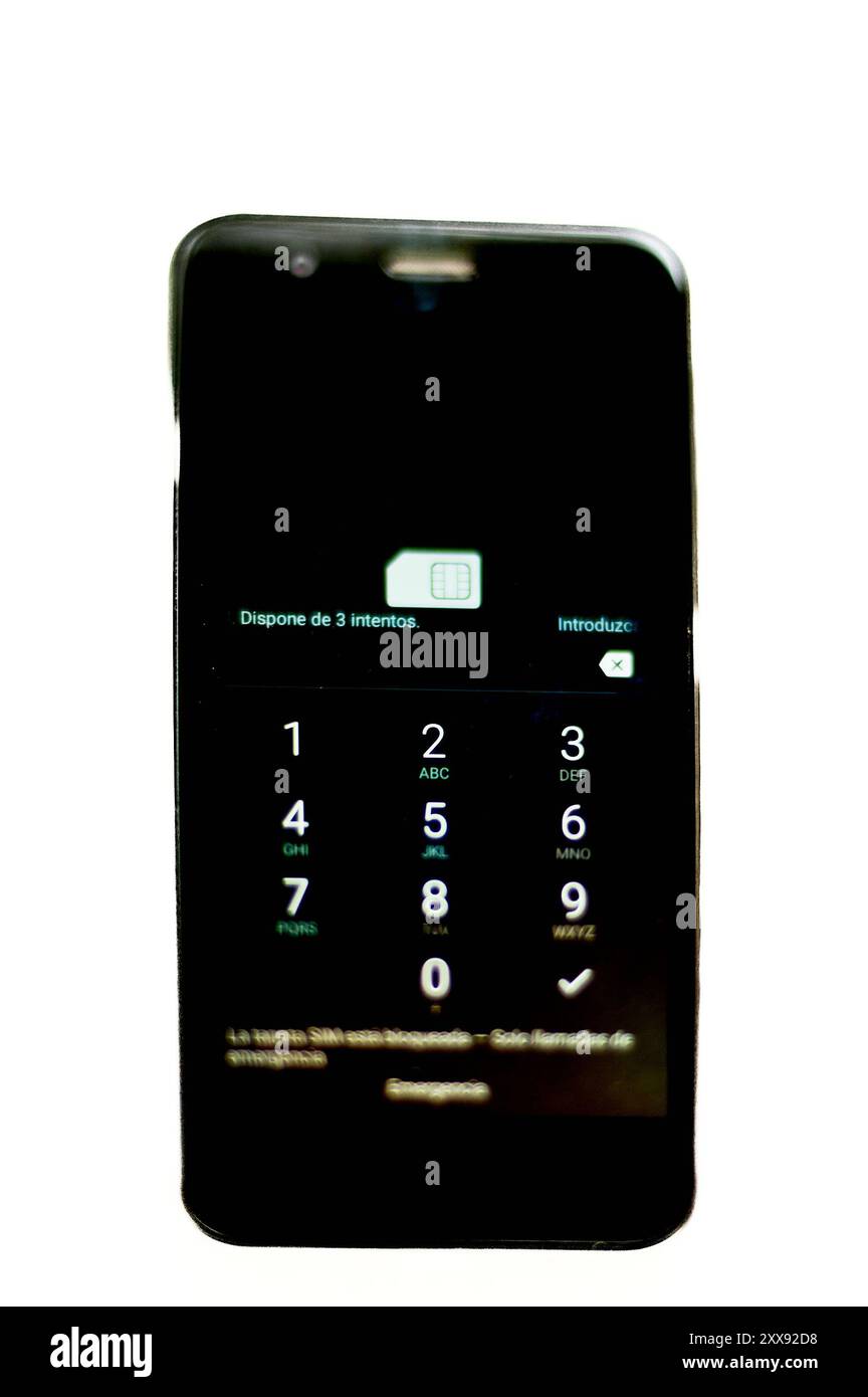 A modern smartphone highlights its screen featuring a numeric keypad ...