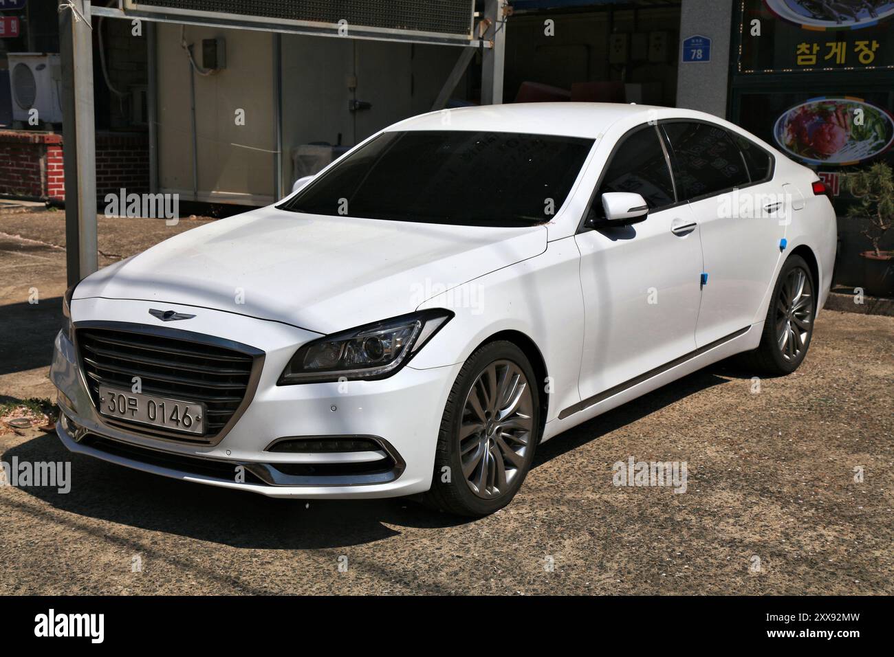 HWAGAE-MYEON, SOUTH KOREA - APRIL 2, 2023: Hyundai Genesis executive Korean car parked in Hwagae ...