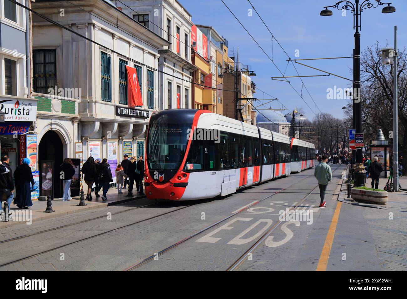 ISTANBUL, TURKEY - MARCH 25, 2023: Public transportation electric tram ...