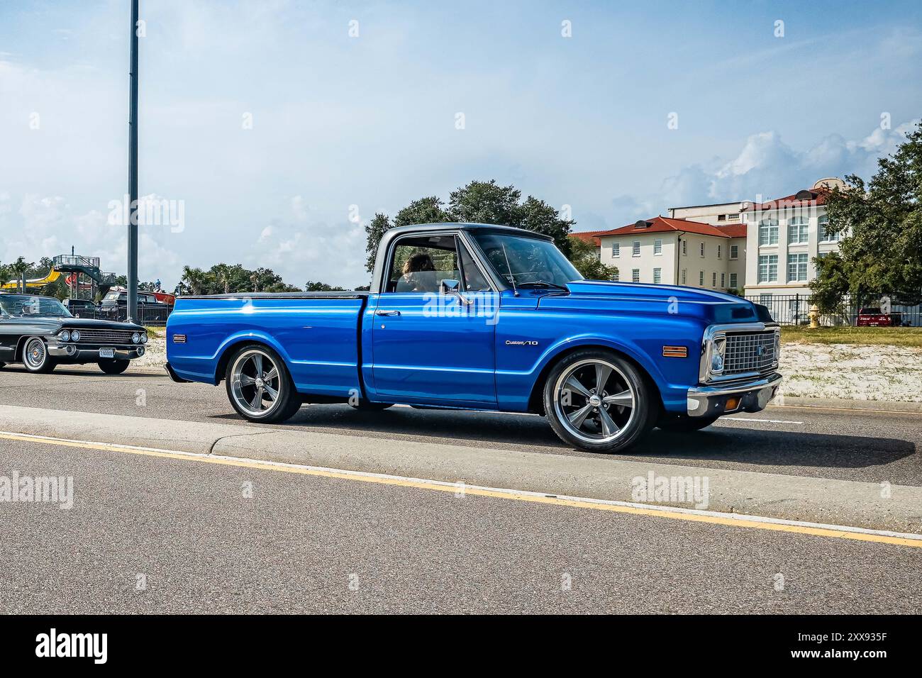 Gulfport, MS - October 05, 2023: Wide angle side view of a 1971 ...
