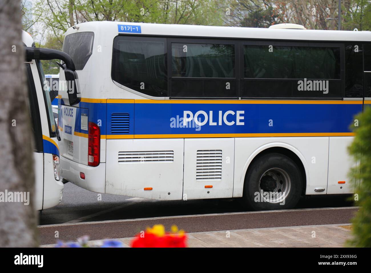 SEOUL, SOUTH KOREA - APRIL 6, 2023: Police bus parked in street of ...