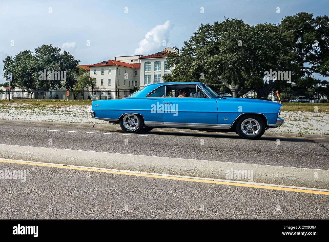 Gulfport, MS - October 05, 2023: Wide angle side view of a 1966 ...
