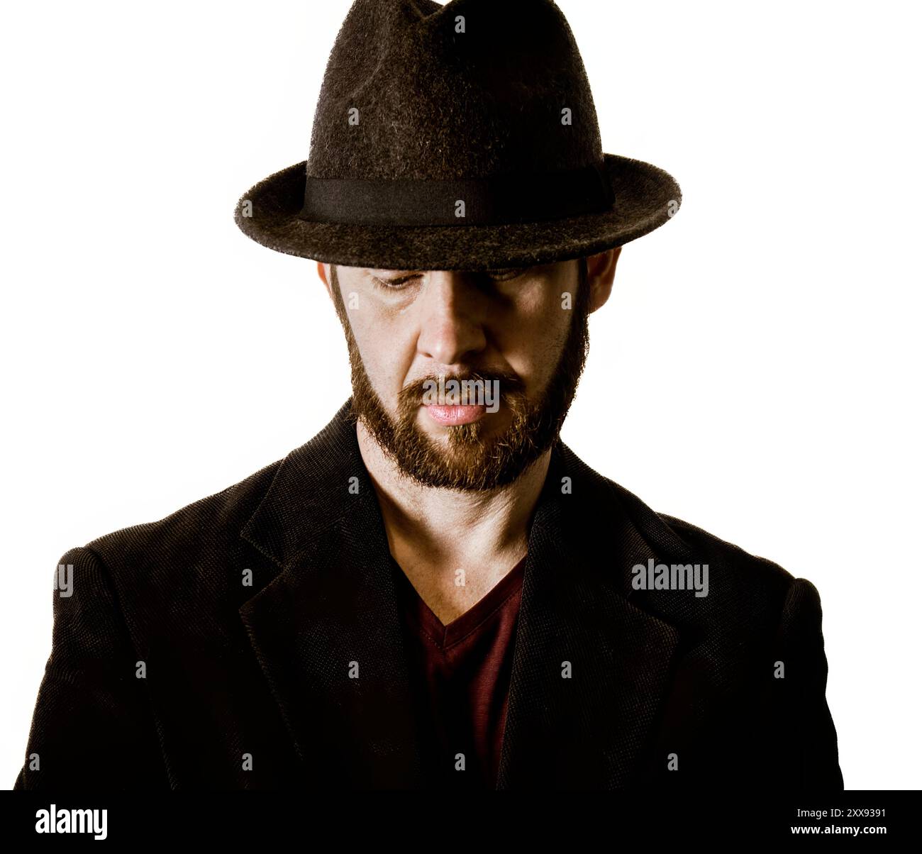 Fashion Self-Portrait with Fedora Hat and Blazer, Bearded Male Model ...