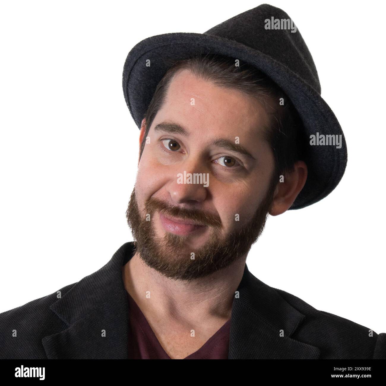 Fashion Self-Portrait with Fedora Hat and Blazer, Bearded Male Model ...