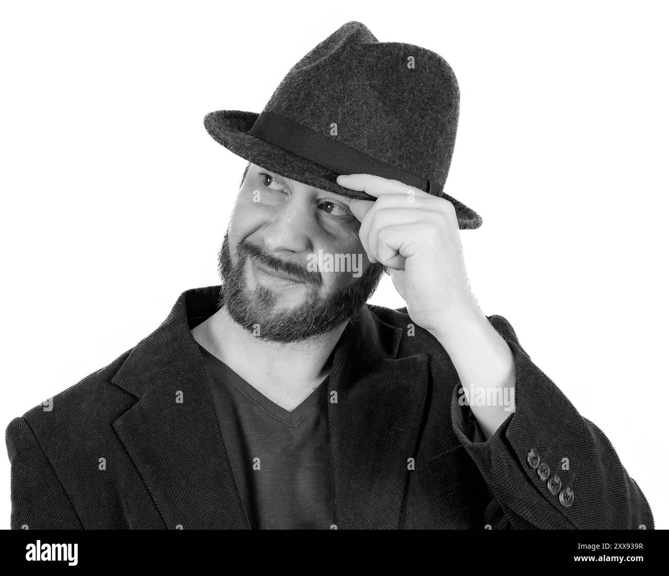 Fashion Self-Portrait with Fedora Hat and Blazer, Bearded Male Model ...