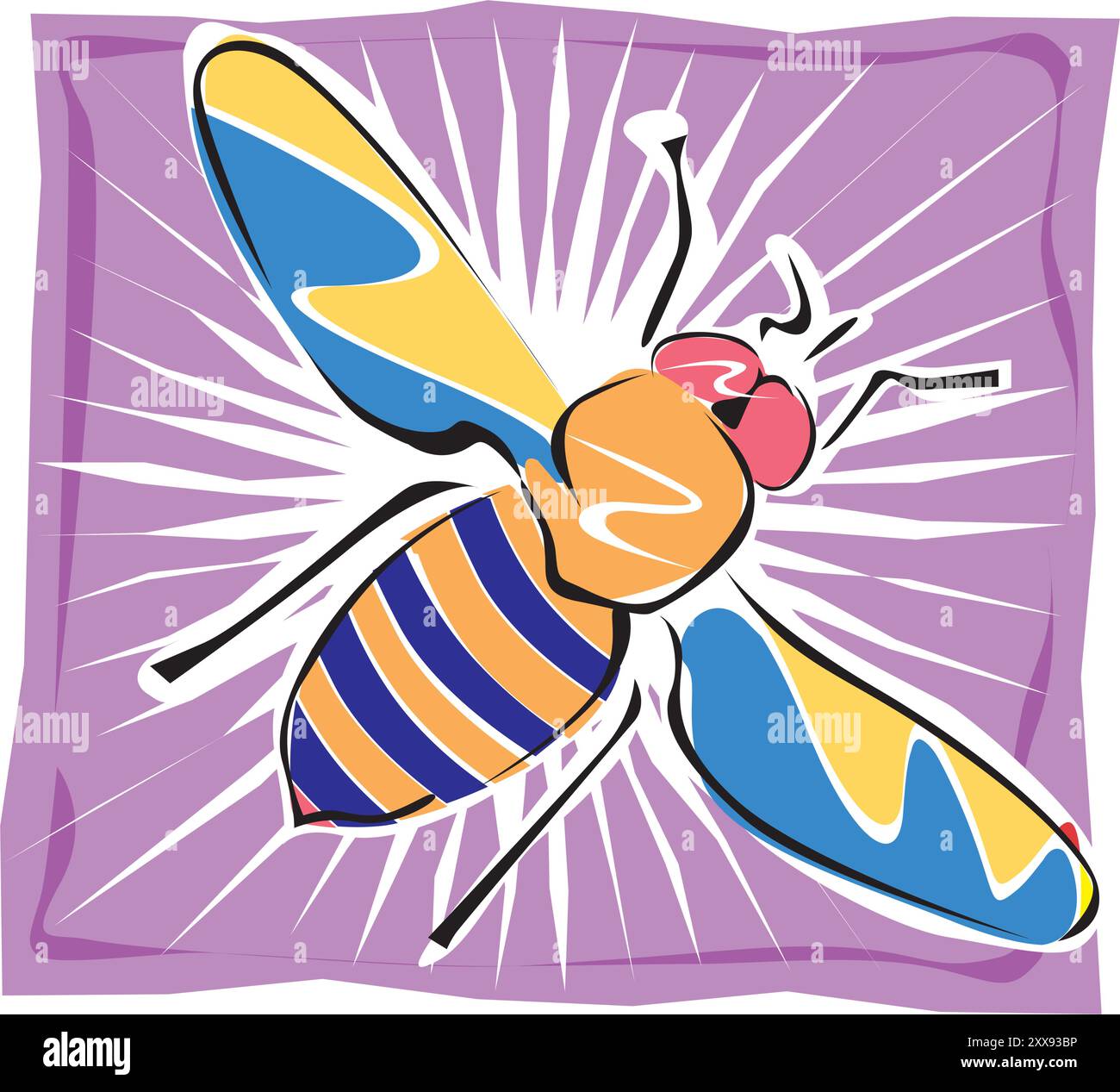 A cartoon bee with three antennae on a square background design vector ...
