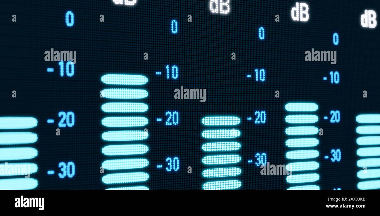 Close-up digital screen with sound mixer, equalizer and software for ...