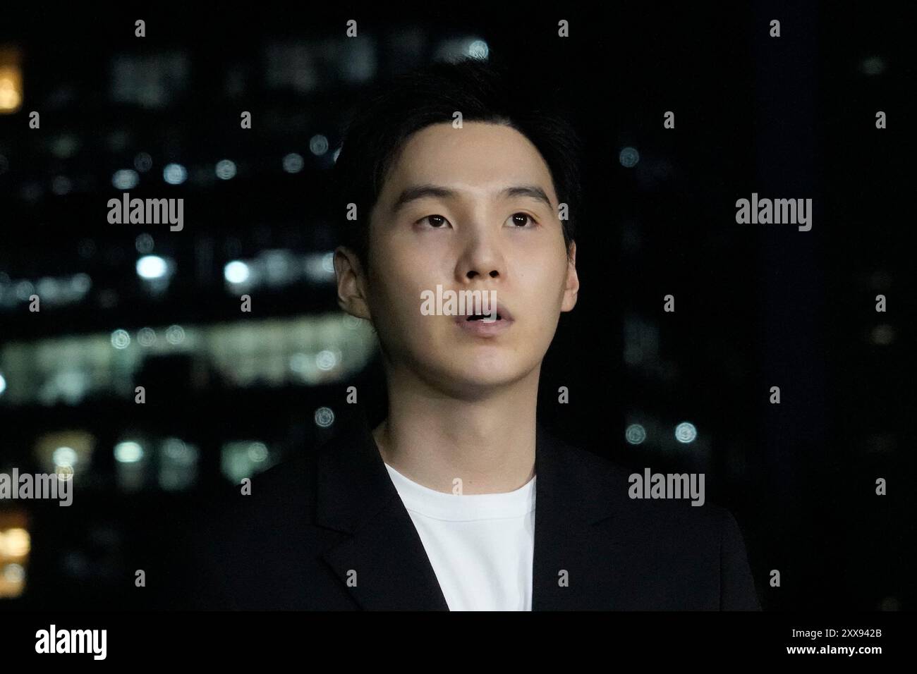 K-pop Band BTS Member Suga speaks upon his arrival for questioning over ...