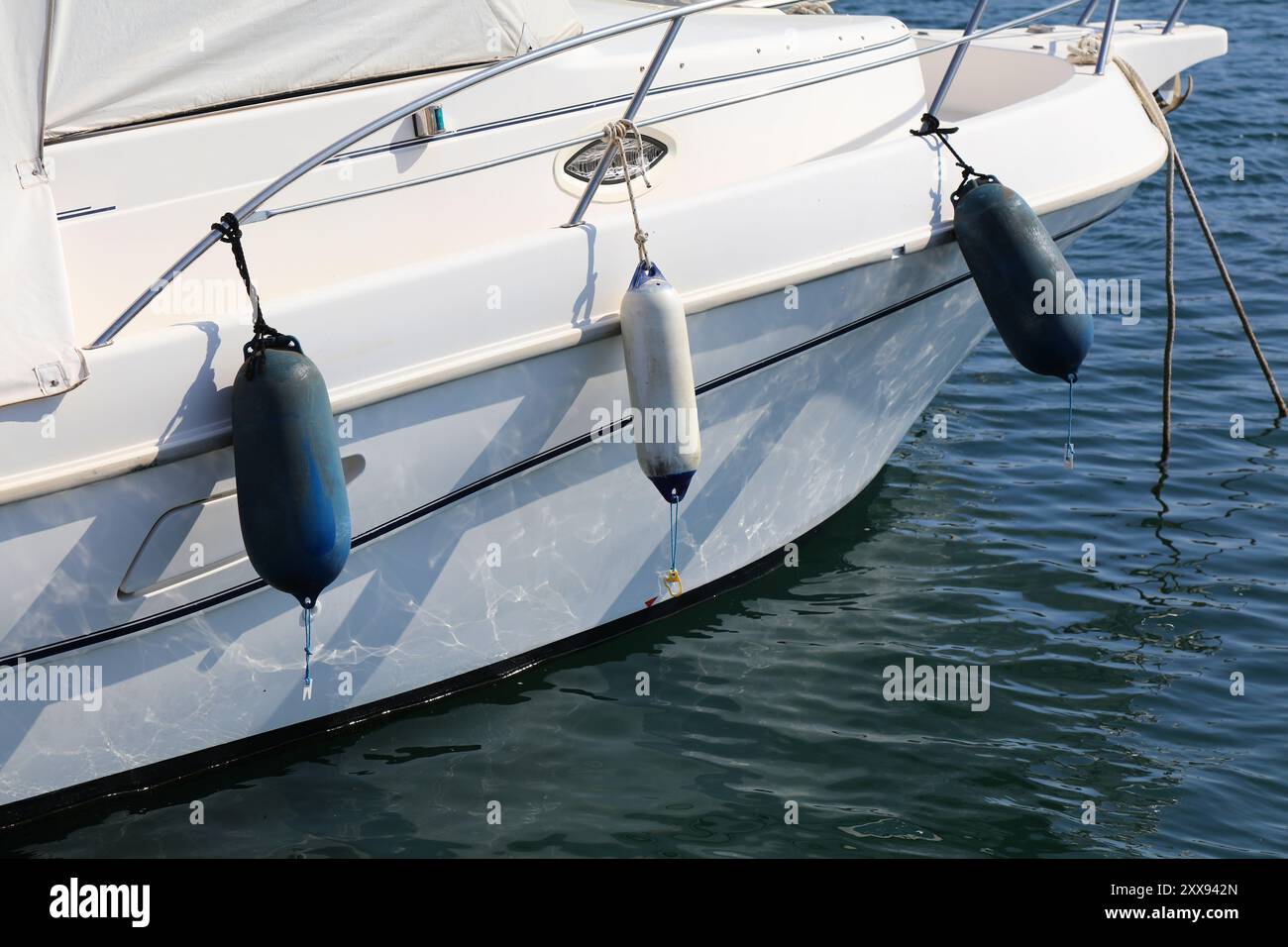 Sailing in Sardinia, Italy. Sailing yacht fenders on starboard side ...