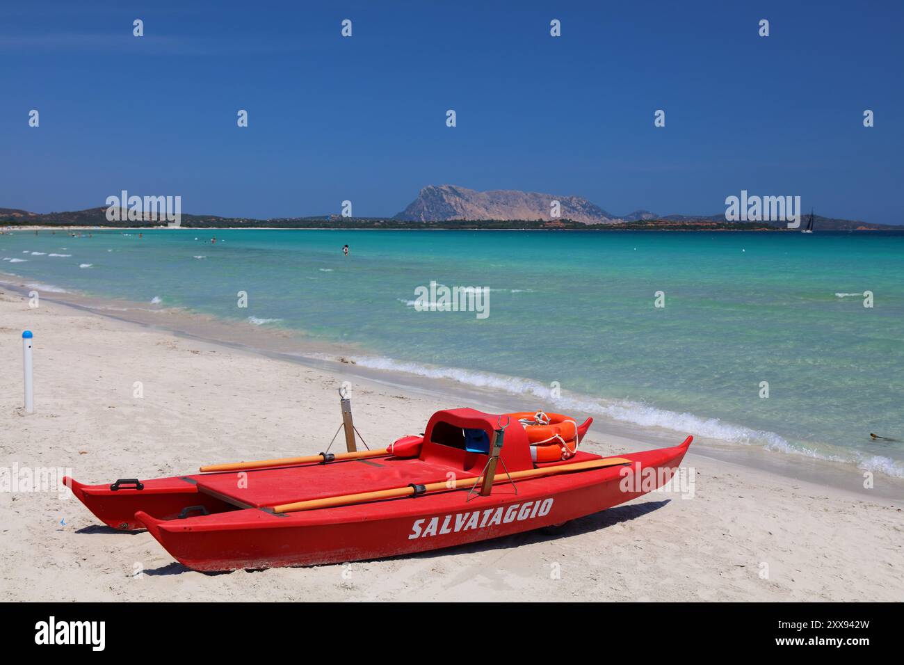 Rescue boat of Italian lifeguard service (salvataggio in Italian) at La ...