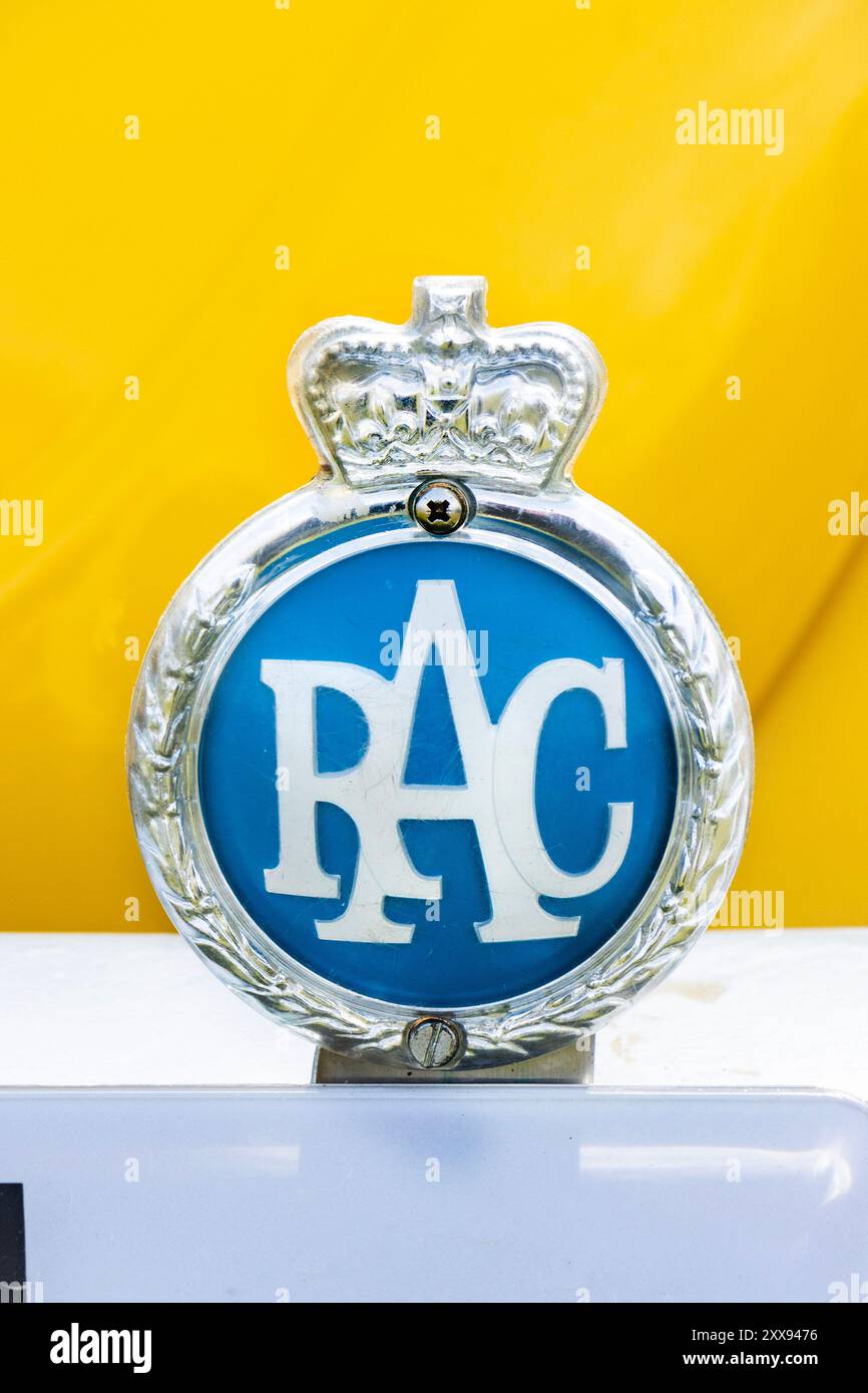 Close-up image of a historic RAC emblem with blue background and crown ...