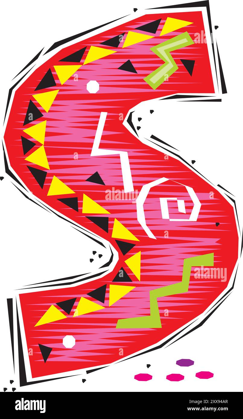 A decorative letter S in a Fiesta style with red, pink lines, and ...