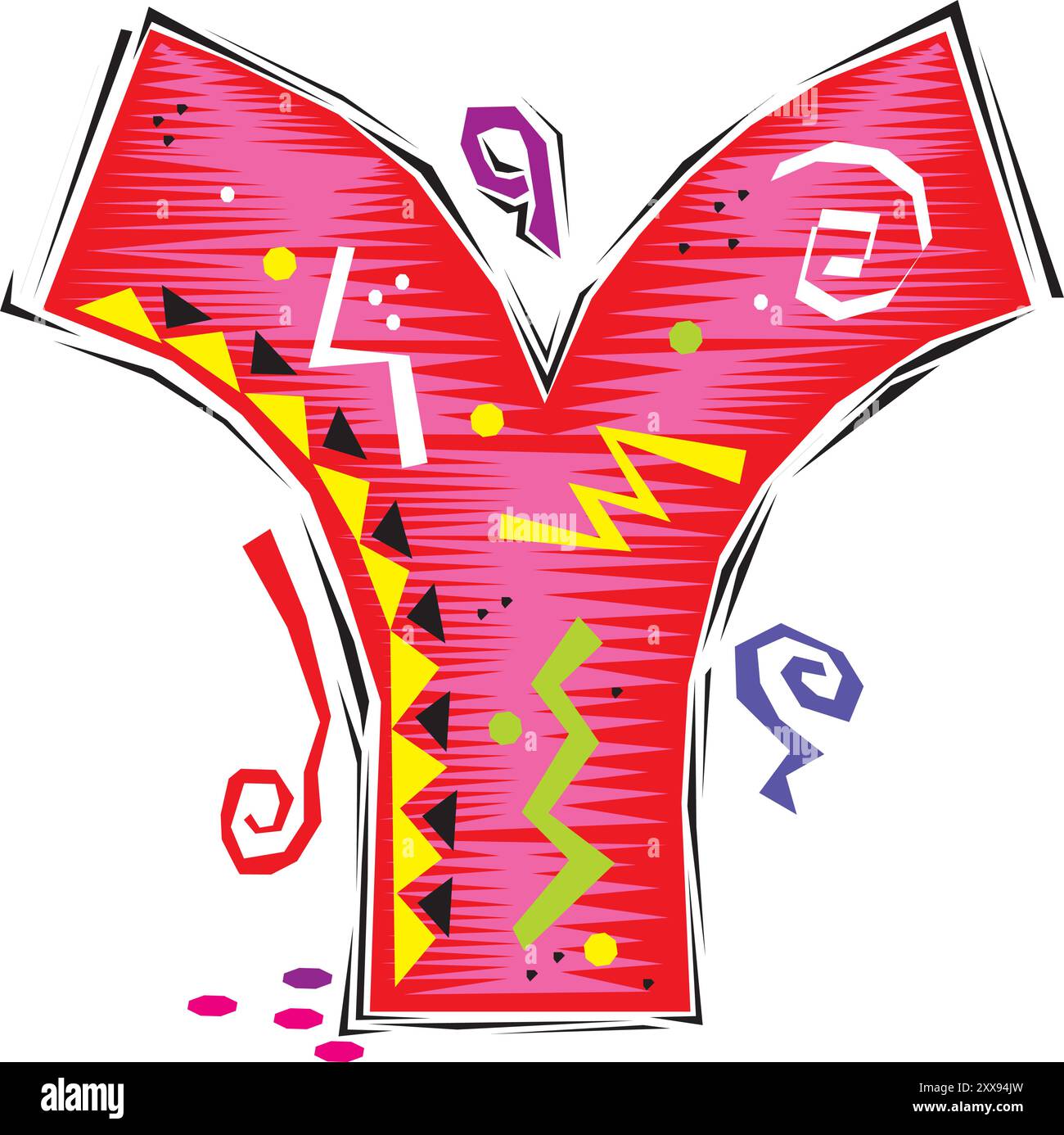A decorative letter Y in a Fiesta style with red, pink lines, and ...