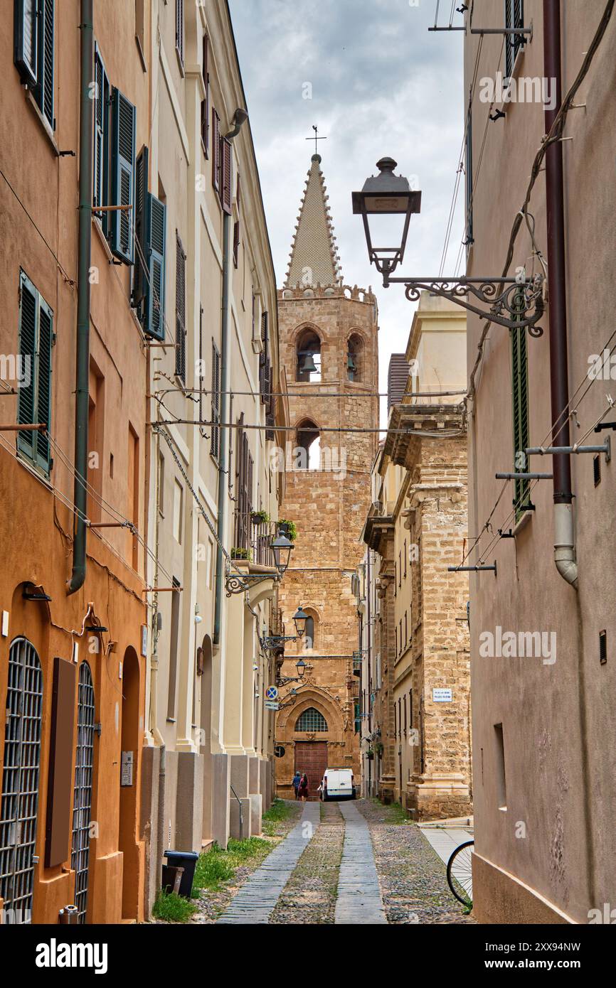 Alghero town in Sardinia island, Italy. Old town street view Stock ...