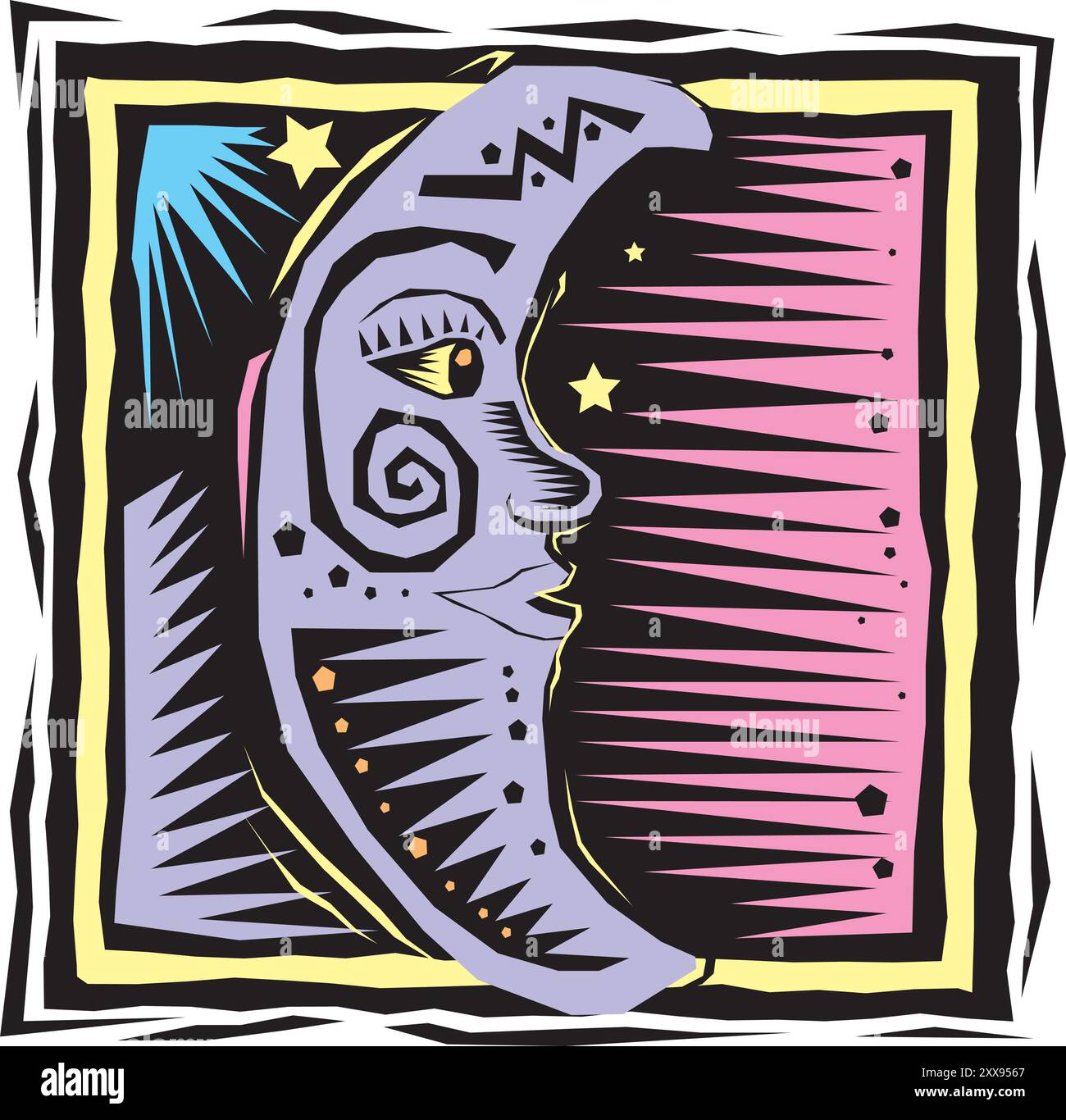 Decorative moon with antropomorphic face hand drawn isolated vector ...