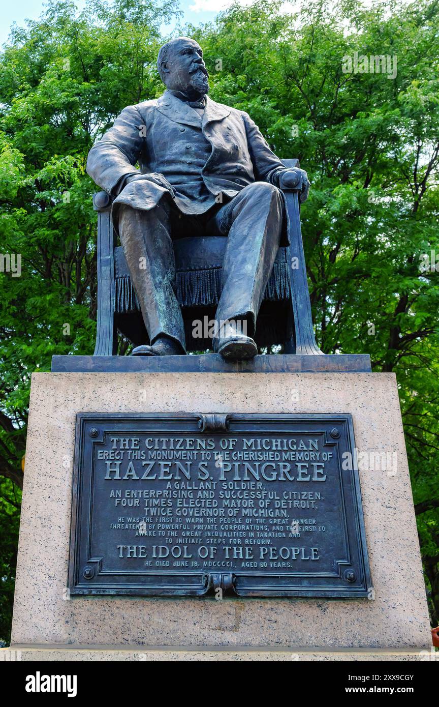 Detroit, USA - June 13, 2024: Statue sculpture of Hazen S. Pingree ...