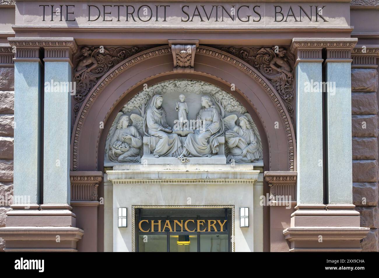 Detroit, USA - June 13, 2024: Decorative sculpture at the entrance of ...