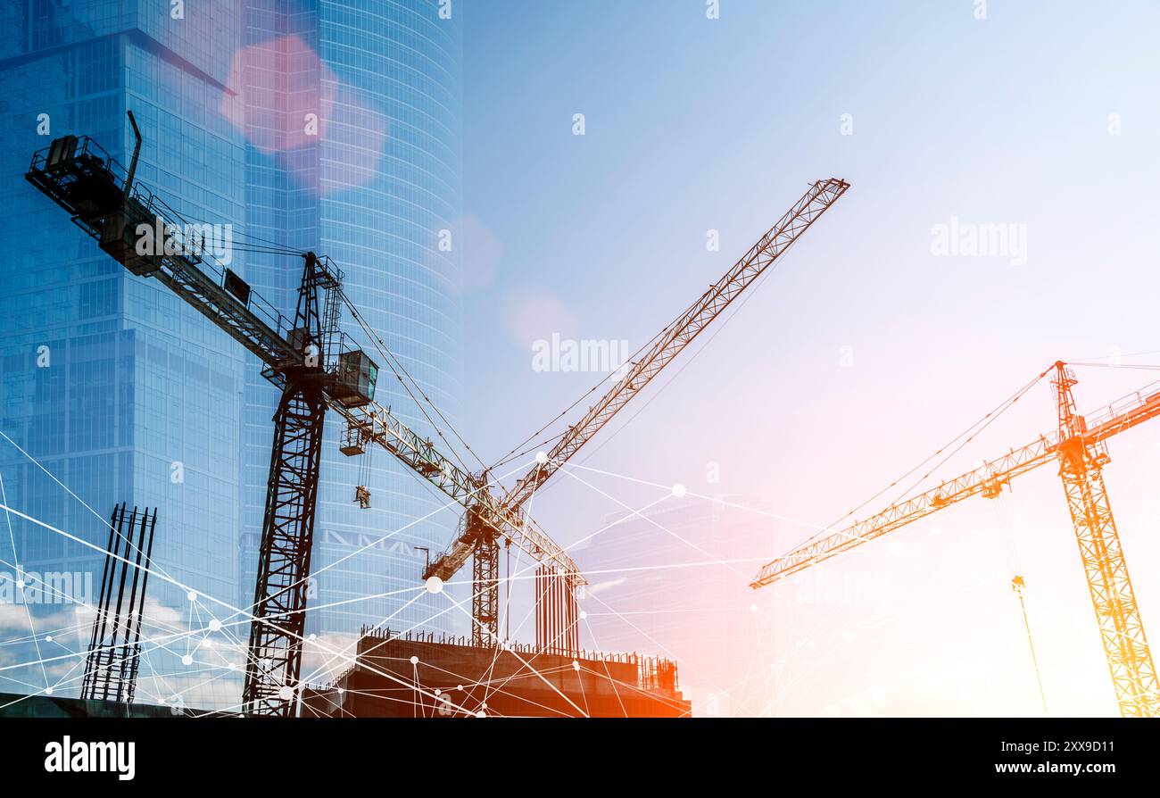Construction technology banner background. Construction site with ...