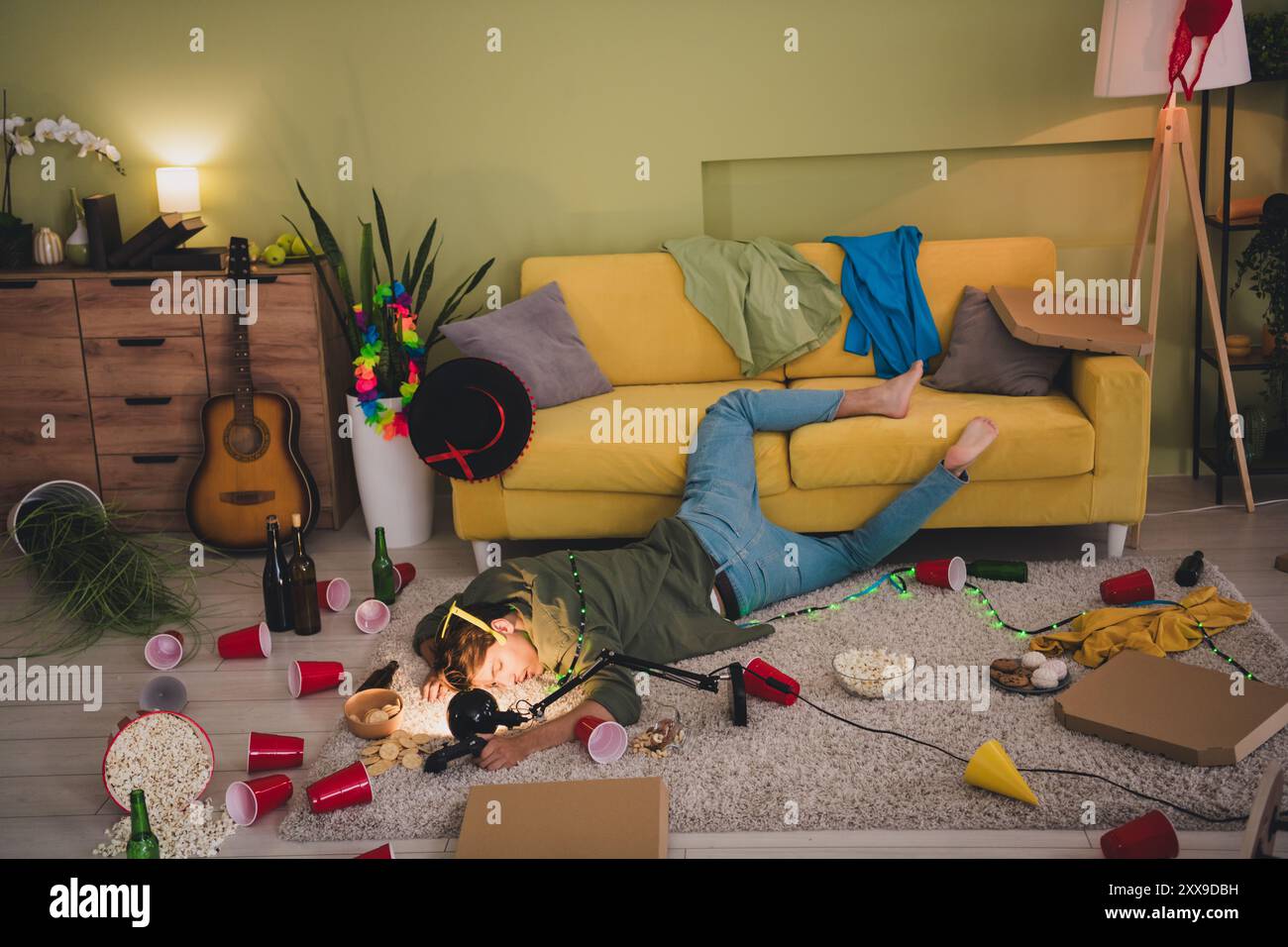 Photo of drunk young adult guy after party celebration weekend party ...