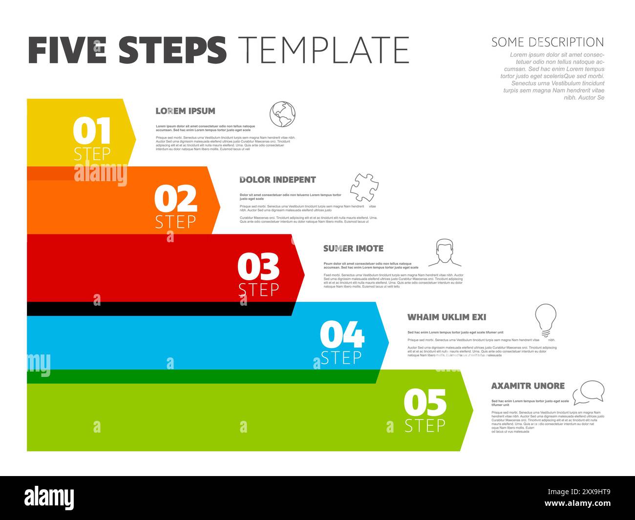 Five steps progress procedure infochart template with descriptions ...
