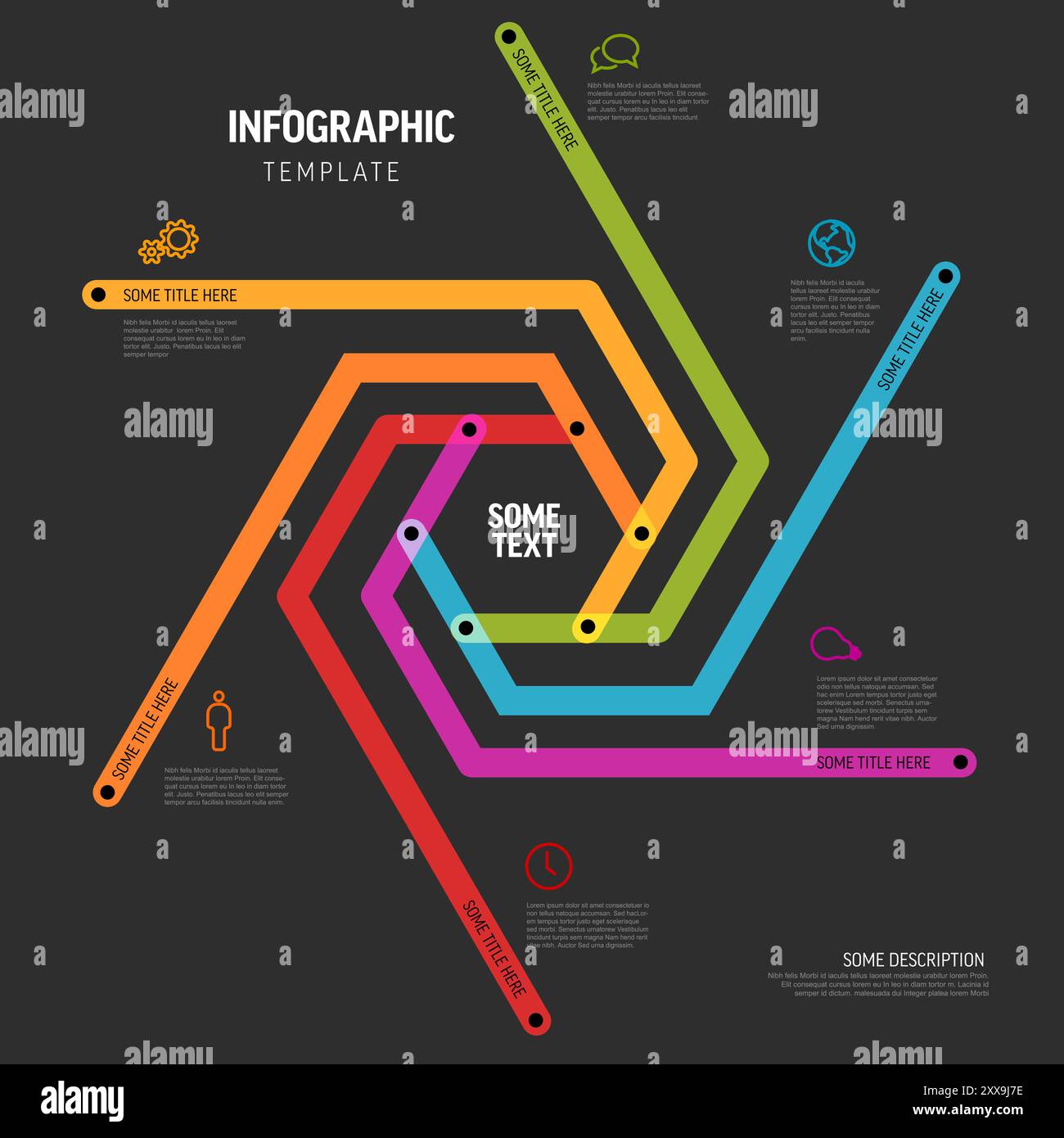 Minimalistic vector dark thick line six elements in hrxagon ...
