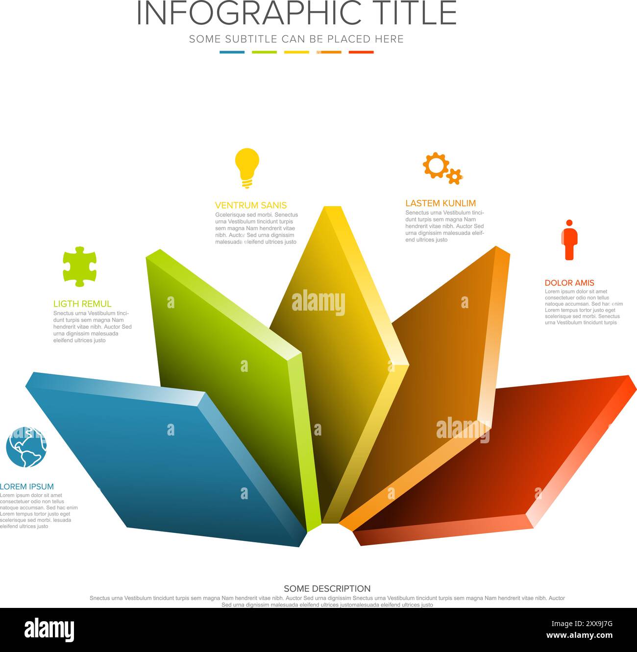 Infographic template with five rainbow desk levels on white background ...