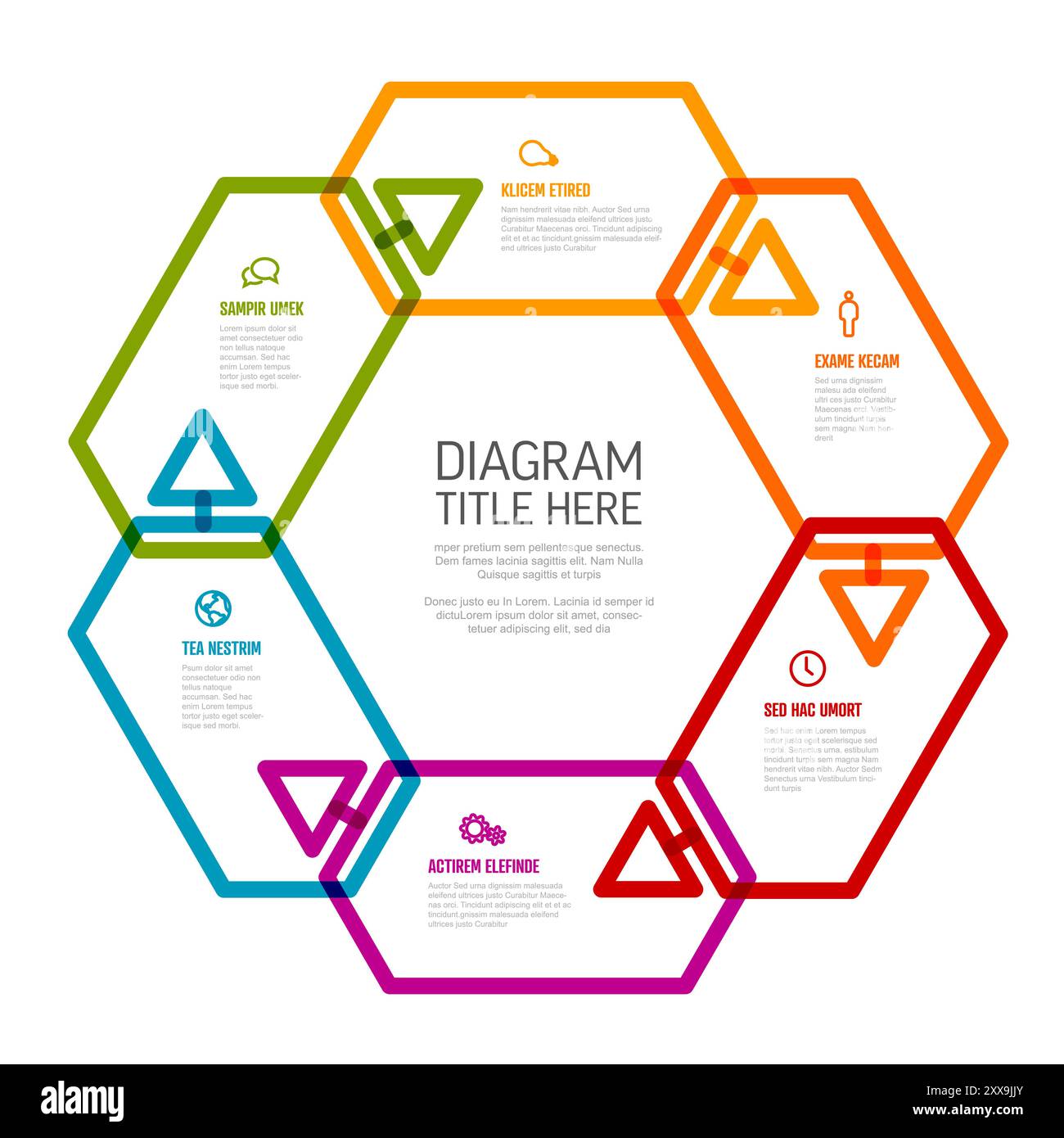 Six content hexagon shapes with arrows in one big cycle multipurpose ...