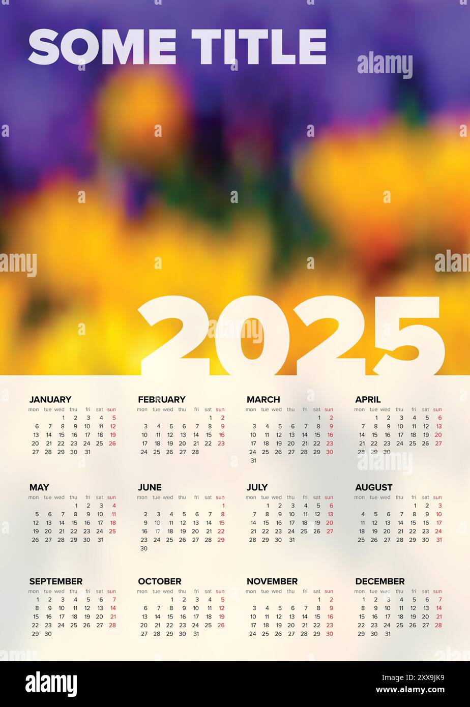 Vector white vertical calendar layout template for the year 2025 (weeks ...