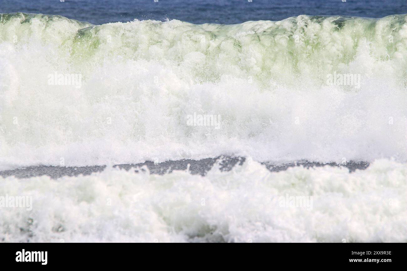 Large Breaking waves white sea foam rolling toward the shore as the ...