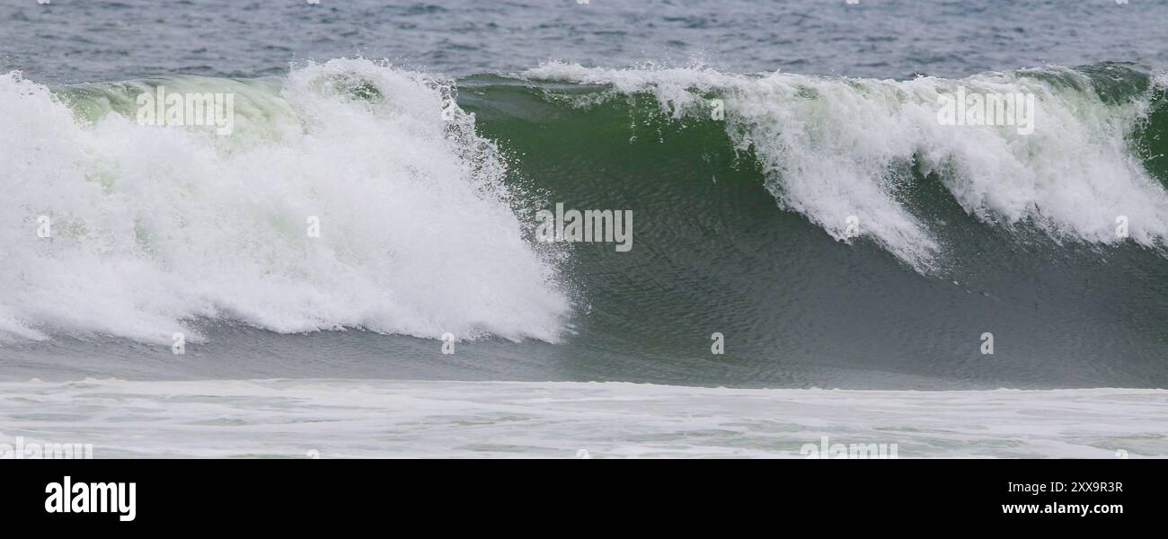 Horizontal view of a large wave breaking in the Atlantic Ocean due to ...