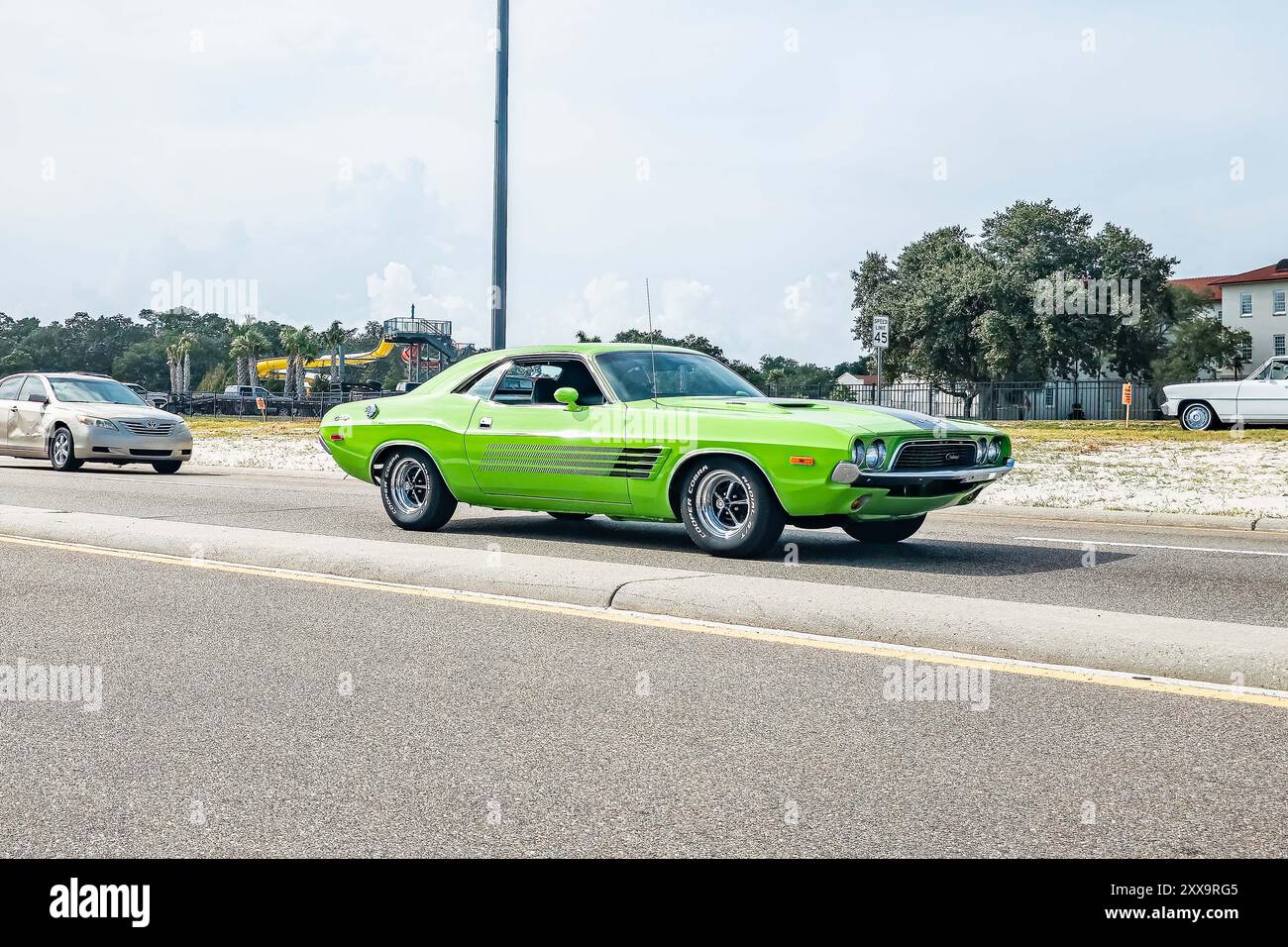 Gulfport, MS - October 05, 2023: Wide angle front corner view of a 1972 ...