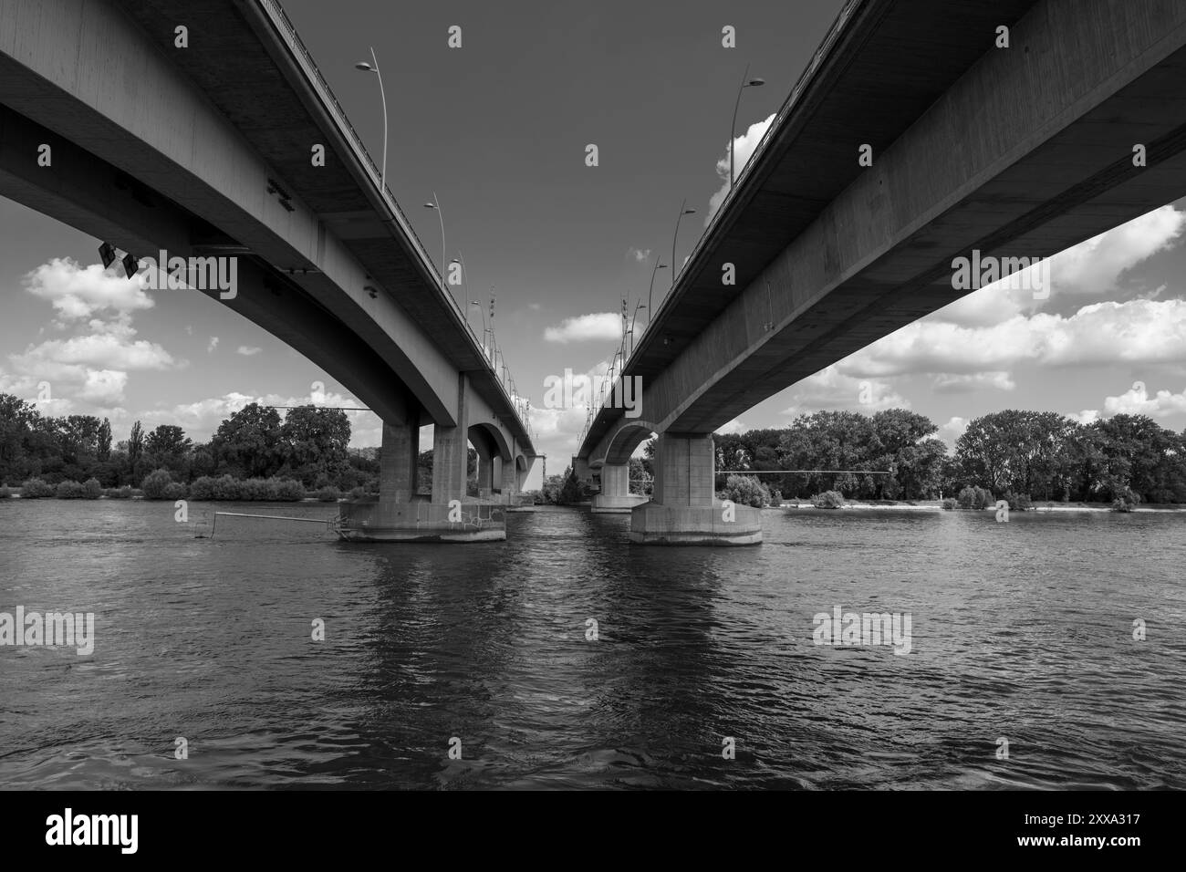 The Nibelungen Bridge arches over the Rhine River in Worms, Germany ...