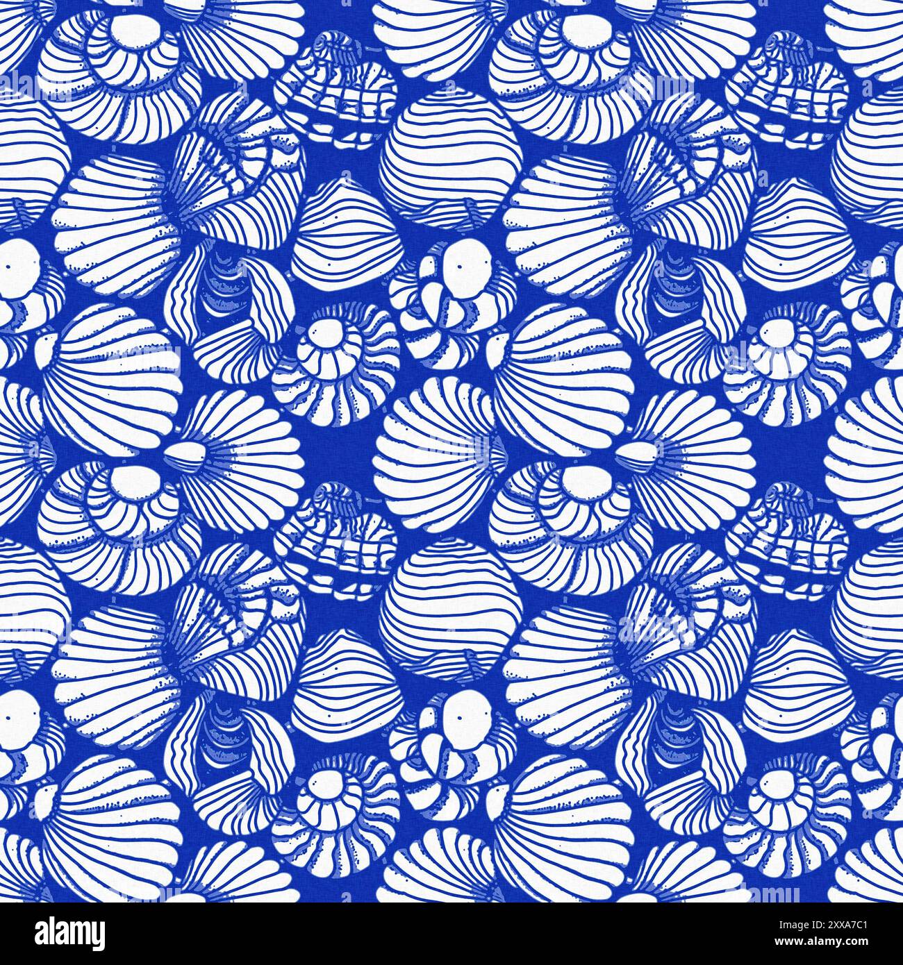 Azure blue white shell motif with linen seamless batik background ...