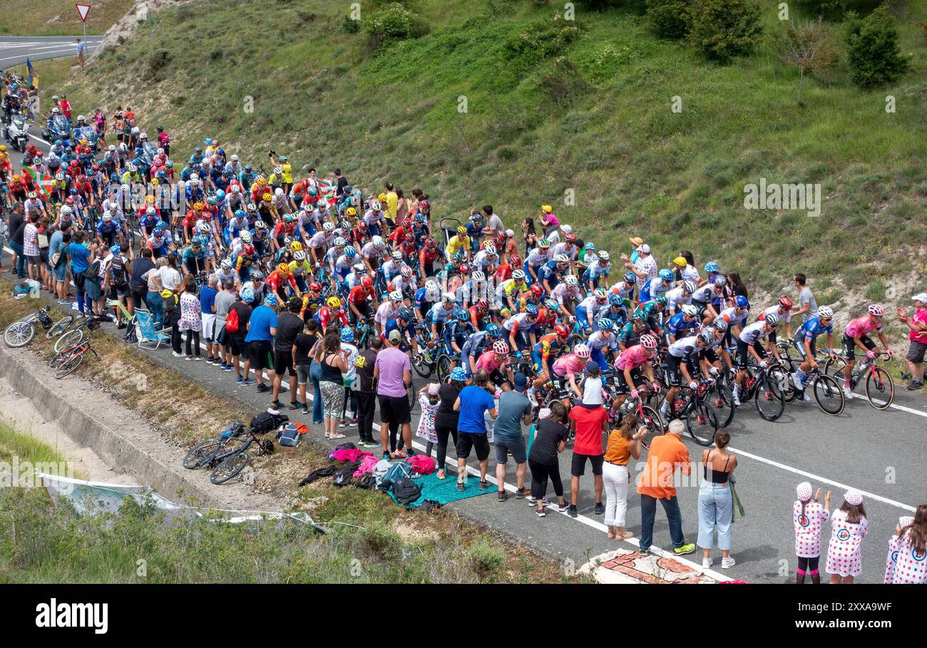 As cyclists navigate the lush slopes of the Basque Country, fans line ...