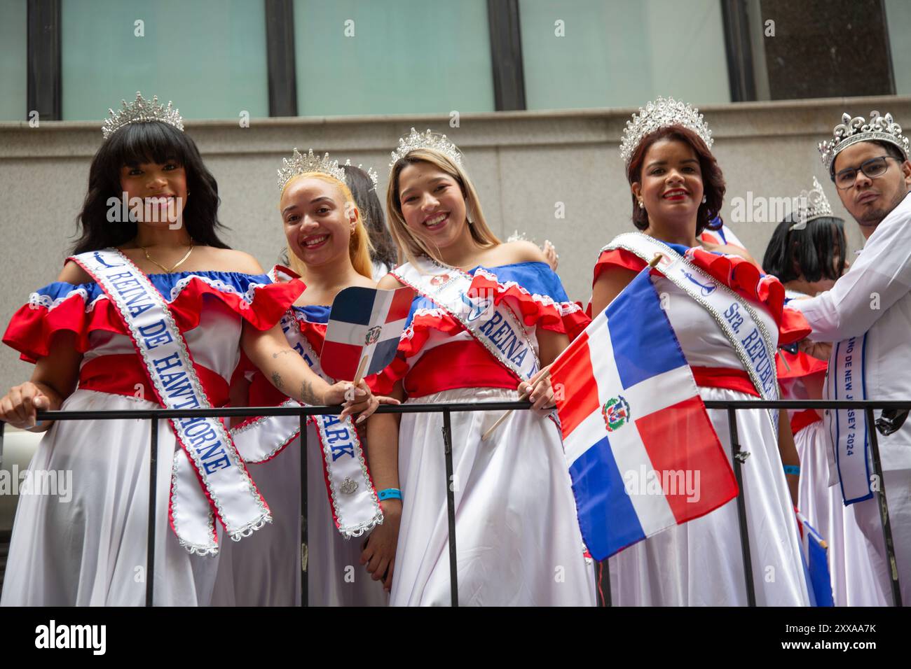 Dominican Day Parade: Crowned Dominicans on a float at the parade on ...