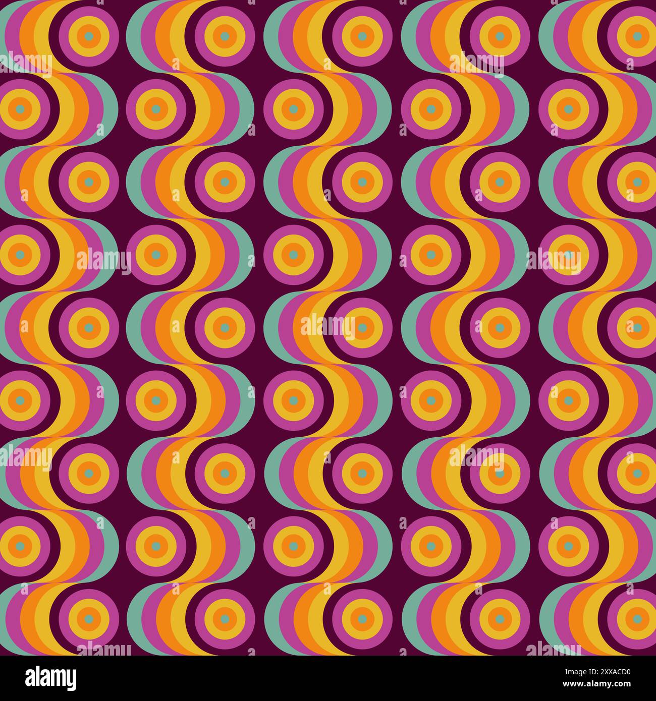 60s 70s Style Retro Wavy Stripes And Circles Vintage Mid-Century ...