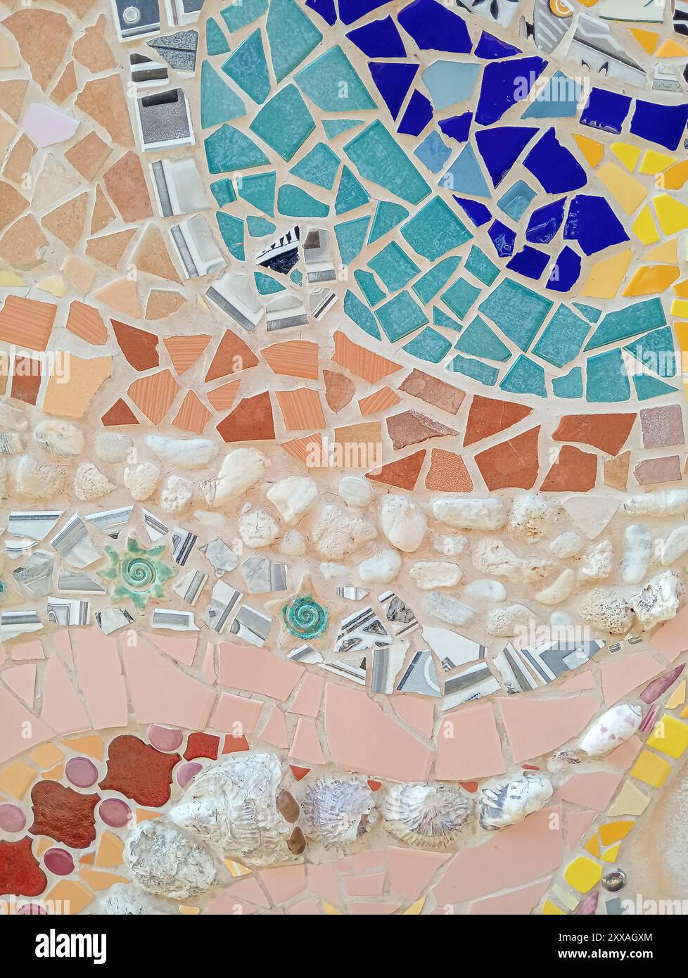 Close-up of an architectural decoration in modernist style with the trencadis technique. Island ...