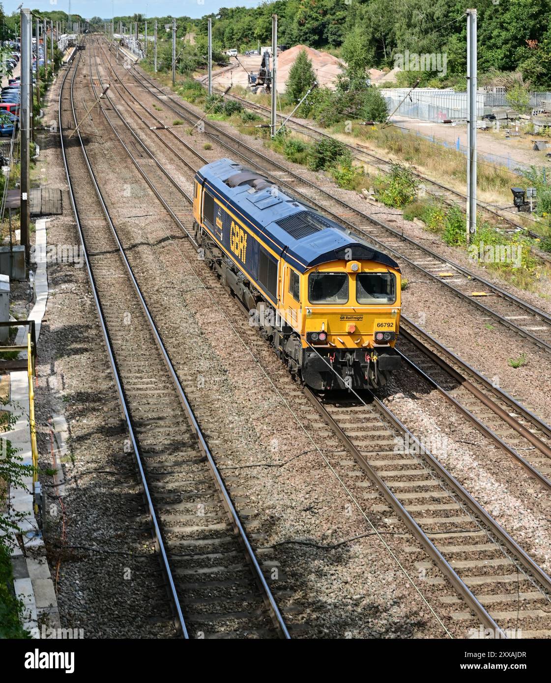 GB Railfreight class 66 diesel locomotive runs light engine on the down ...