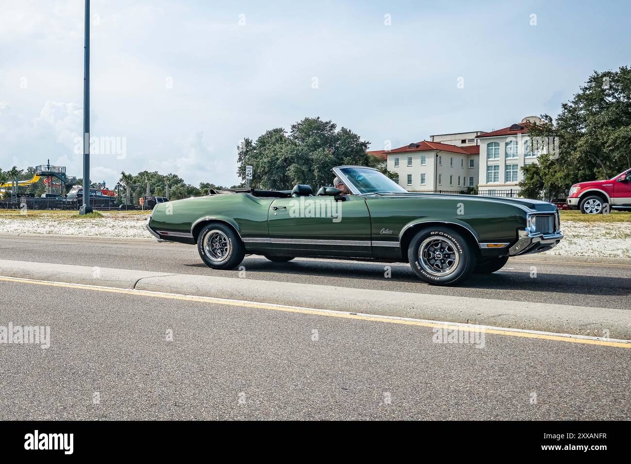 Gulfport, MS - October 05, 2023: Wide angle side view of a 1970 ...