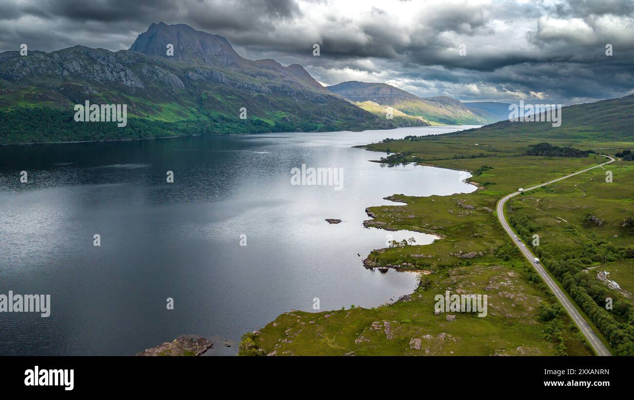 Aerial View Of The Highlands At Loch Maree Near Talladale With Mountain ...