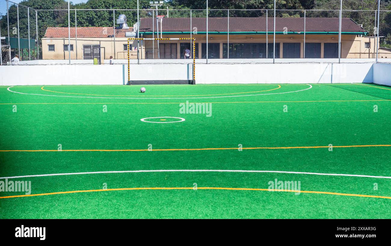 Football soccer atro turf netted rebound enclosure from goals across ...
