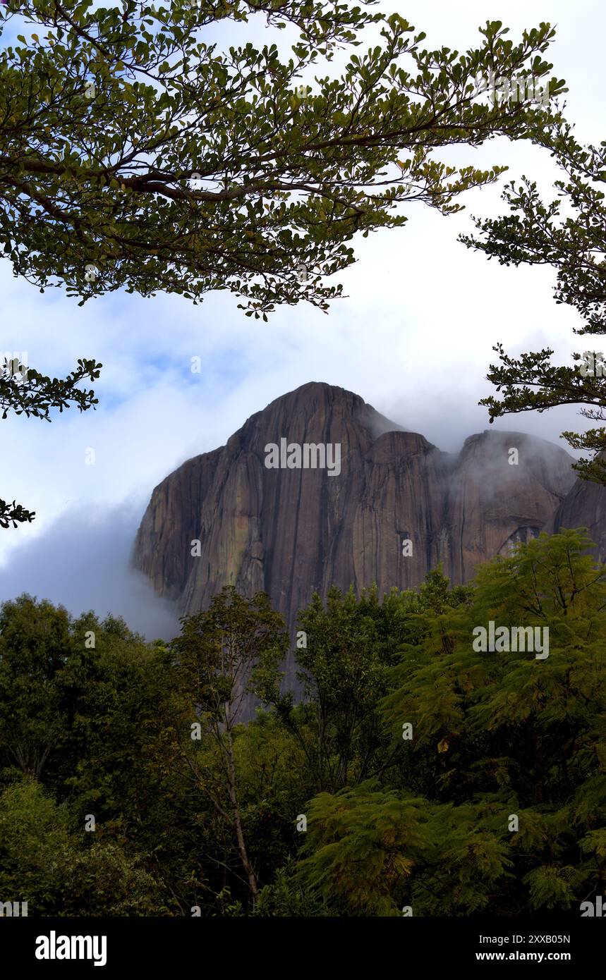 Gratine wall through natural "window", Tsaranoro Reserve, Madagascar ...