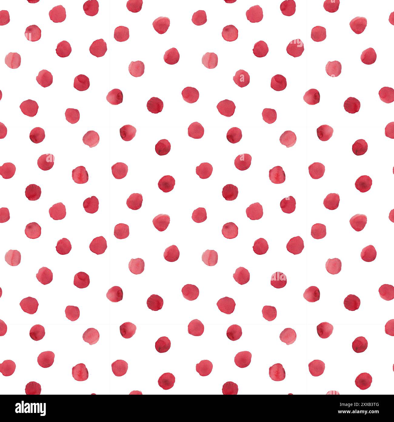 Abstract watercolor polka dots confetti background. Hand drawn irregular pink red color circles ...